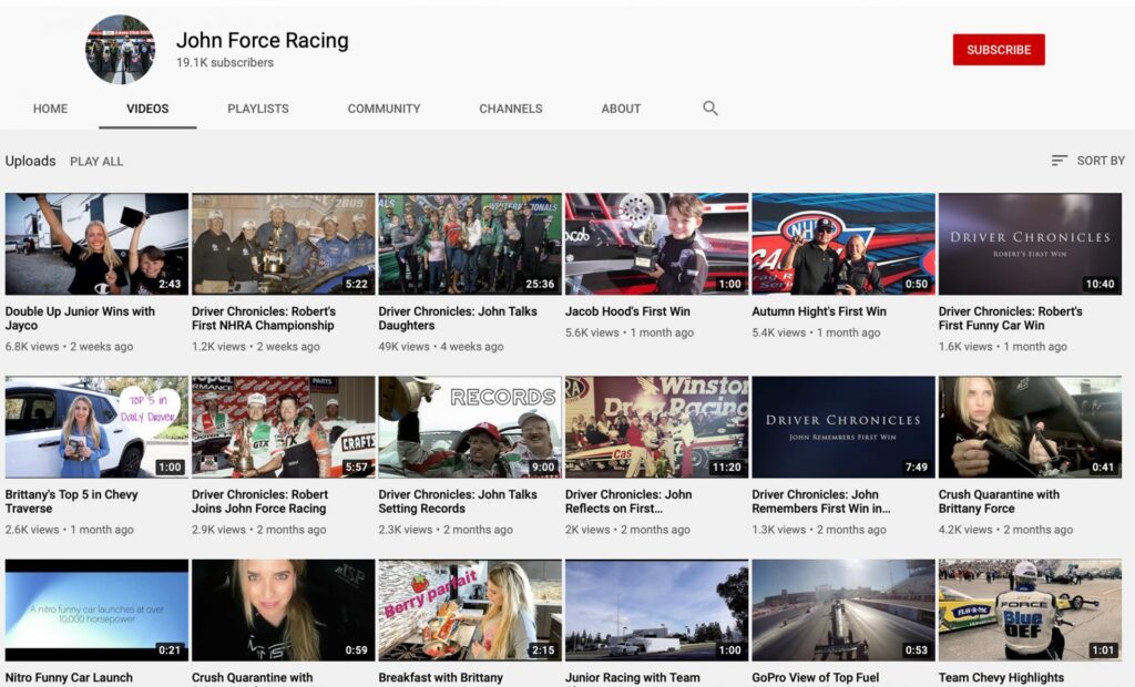 JOHN FORCE RACING YOUTUBE CHANNEL - John Force Racing